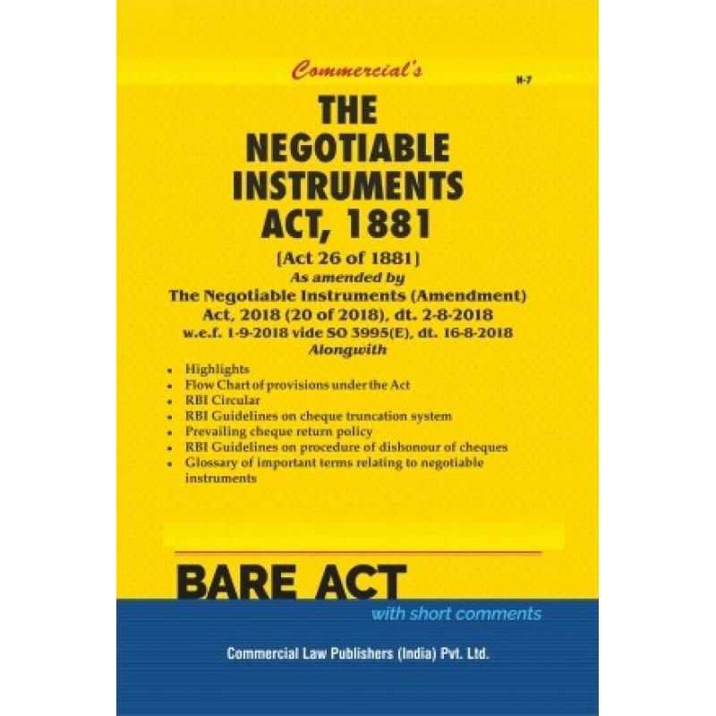 Commercial's The Negotiable Instruments Act, 1881 Bare Act 2023