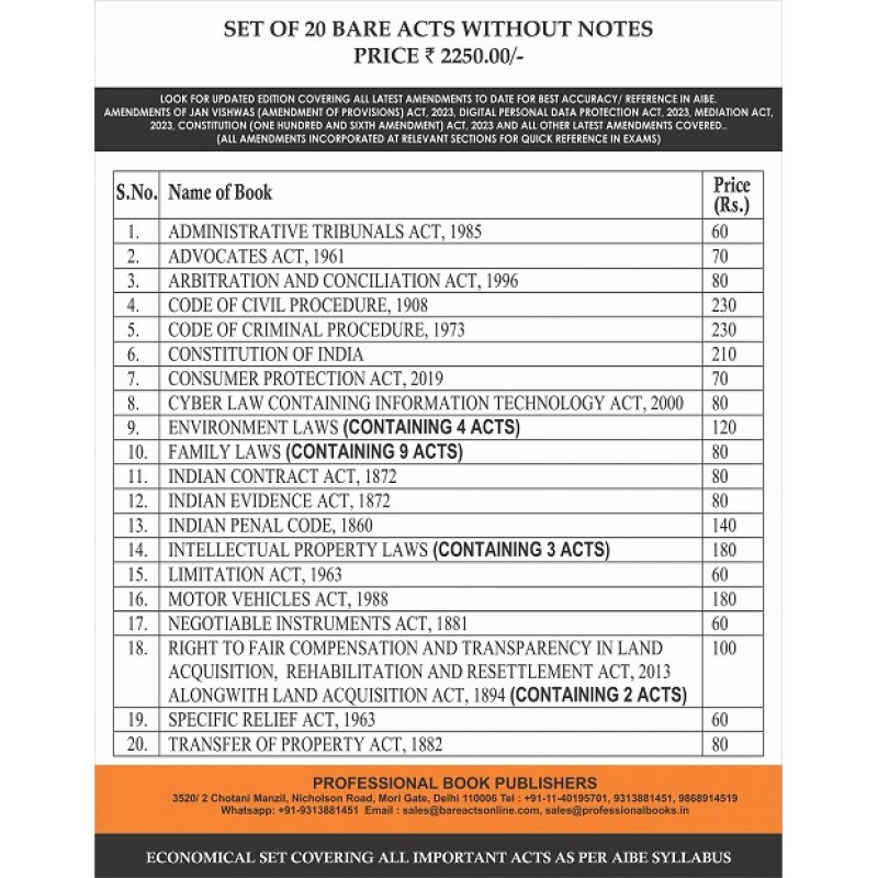 Professional's All India Bar Examination (AIBE) Bare Acts 2024 (Set of ...