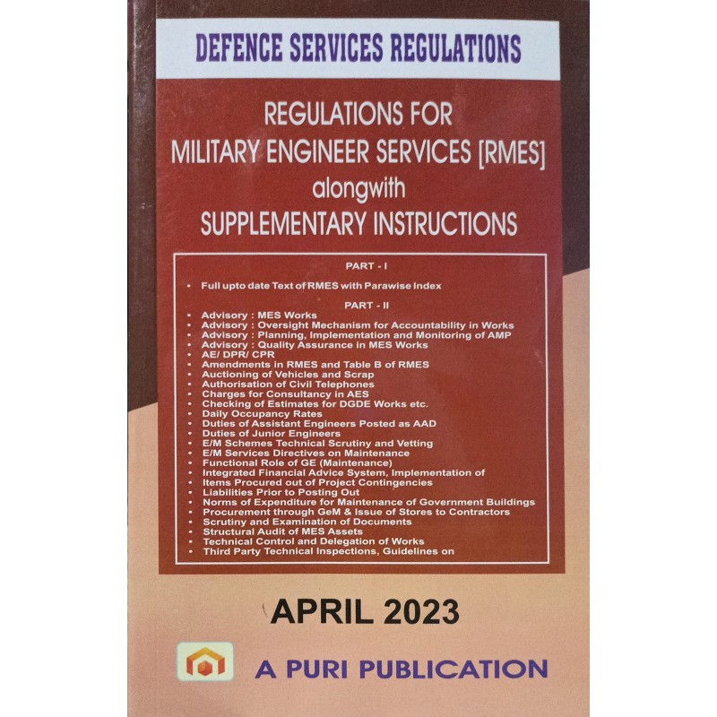 Puri Publication's Regulations For Military Engineer Services (RMES ...